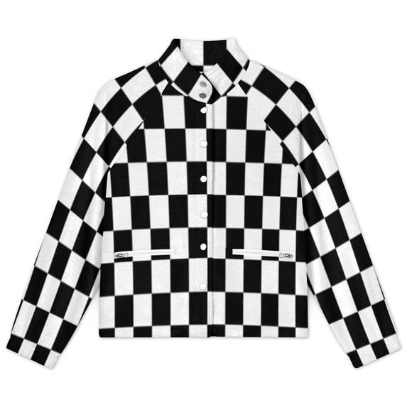 Checkered Black White Pattern Warm Plush Jacket Women Autumn Winter ...