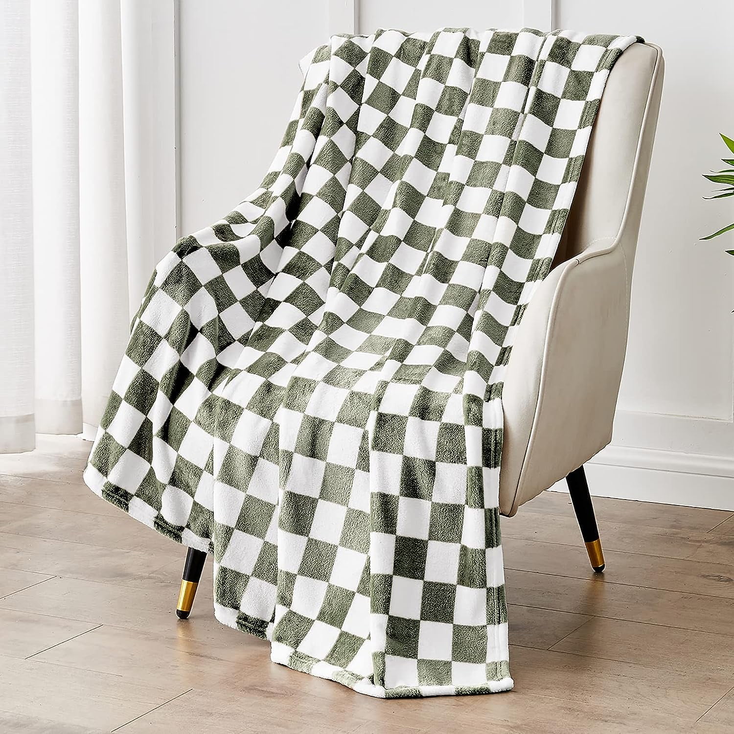 Checkered Blanket Flannel Throw Blankets Soft Cozy Checkered Grid Print ...