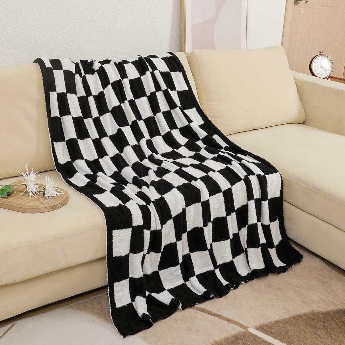 Checkered Blanket Throw Soft Knit Blanket with Checkerboard Grid ...