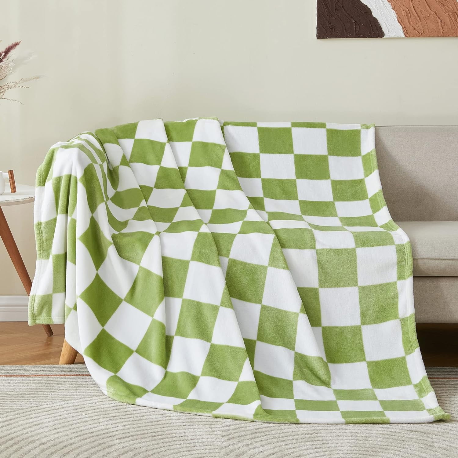 Checkered Blanket for Couch, Soft & Cozy Fleece Flannel Blanket with ...