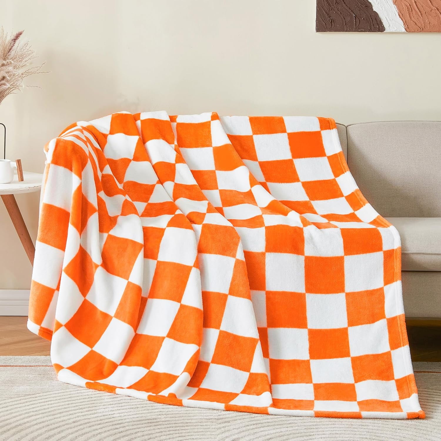 Checkered Blanket for Couch, Soft & Cozy Fleece Flannel Blanket with ...