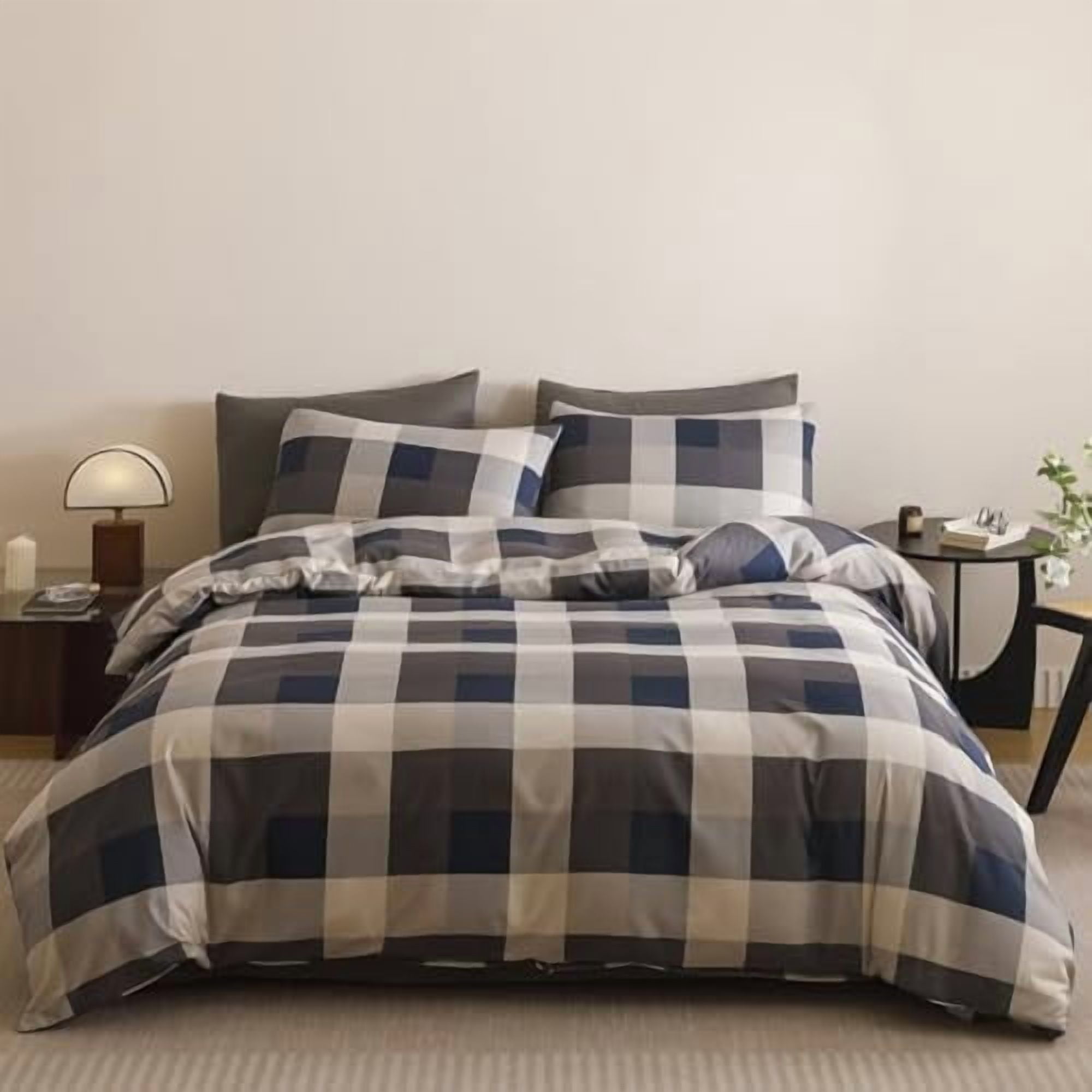 Checkered Blue Comforter Set Full Plaid Comforter Boys Men Gingham Grid ...