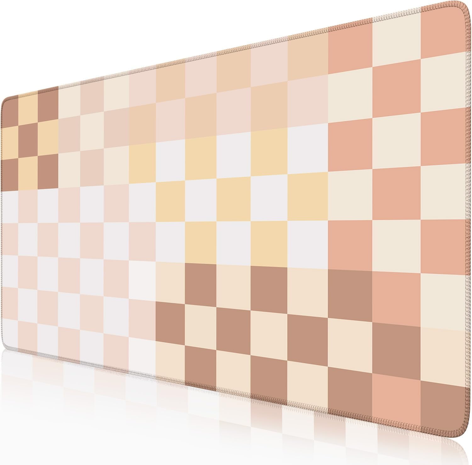 Checkered Boho Desk Mat Beige Pink Mouse Pad XXL Pastel Retro Large ...