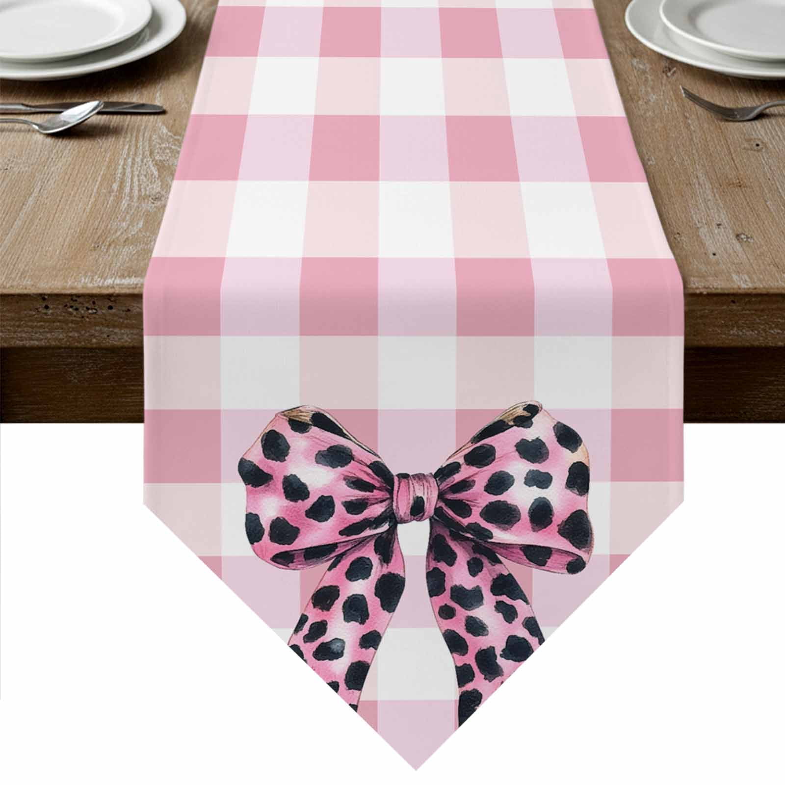 Checkered Bow Table Runner Linen Burlap Table Runner 48 Inches Long ...