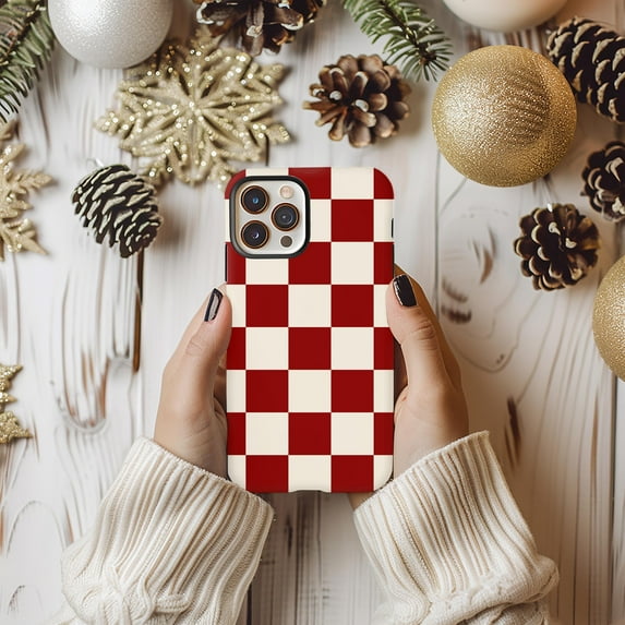 Checkered Candy Cane Phone Case Red Winter Art iPhone 17 16 15 14 13 12 ...