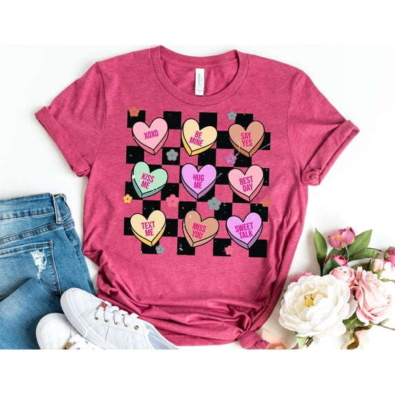 Checkered Candy Hearts Valentine 39 s Day Shirt - Walmart.com