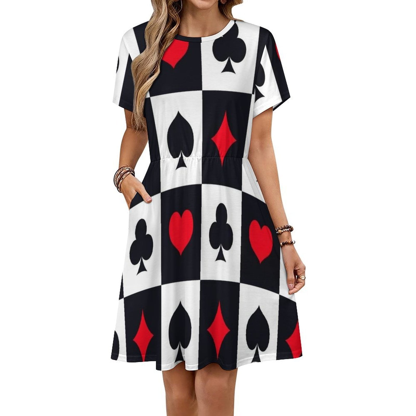 Checkered Card Suits Dress Fashion Beach Short Sleeve Dresses Female ...