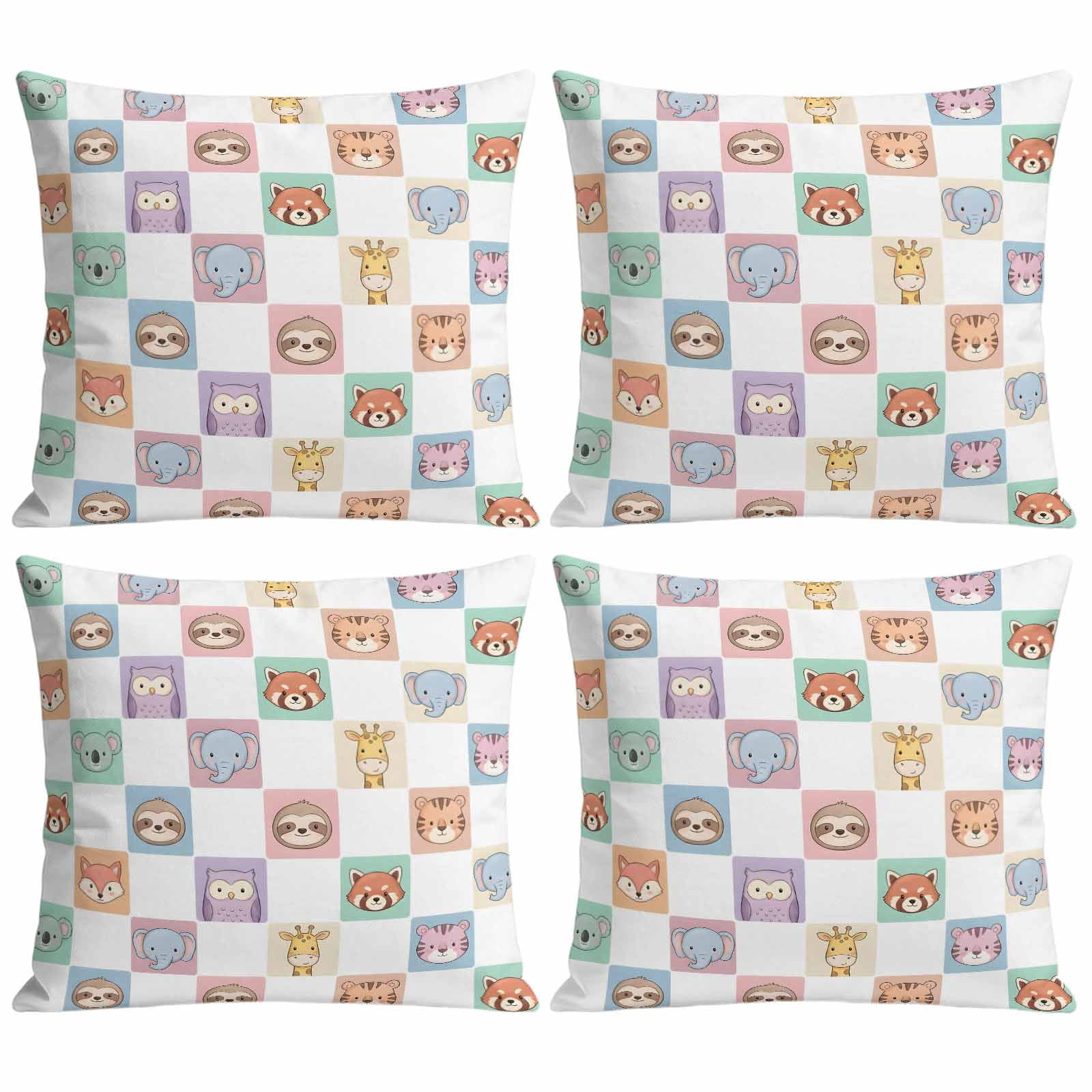Checkered Cartoon Animals Throw Pillow Covers 16 x 16 Inch Pillow ...