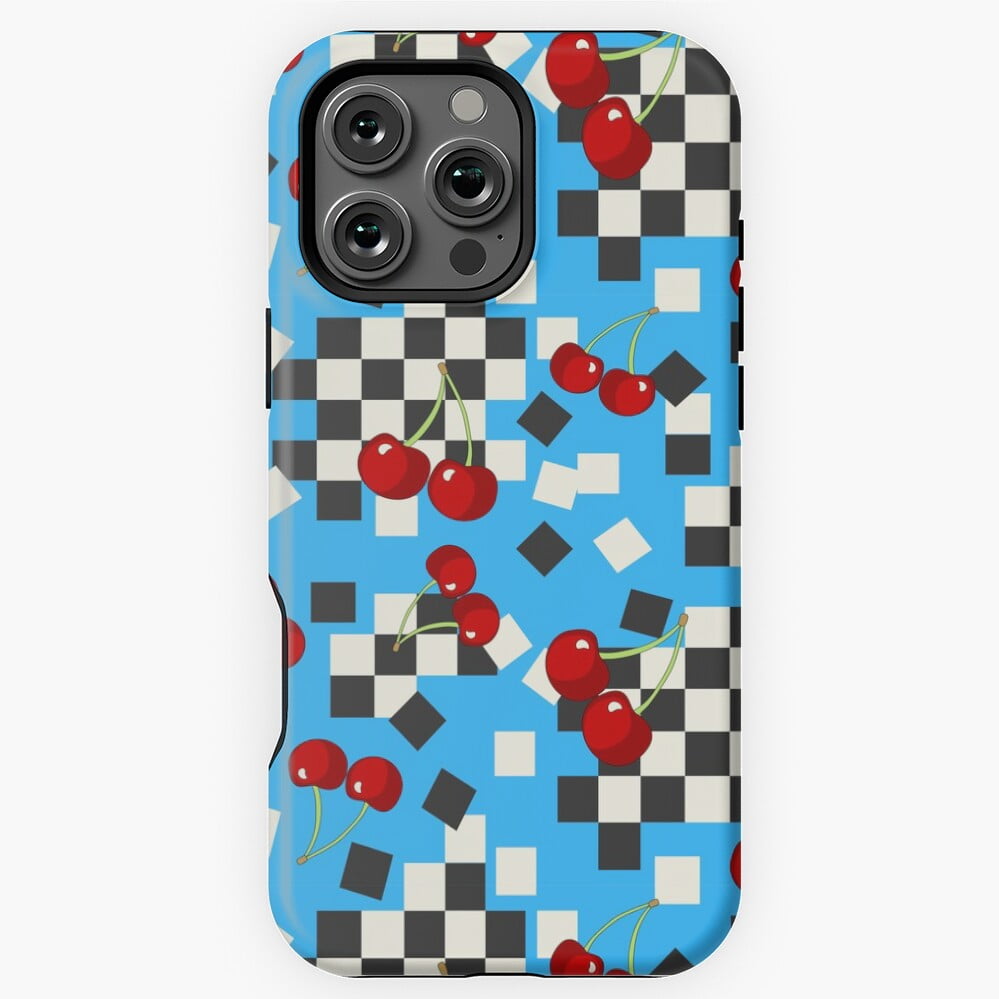 Checkered Cherry Retro Fruit Pattern Phone Case for iPhone 16 15 14 13 ...