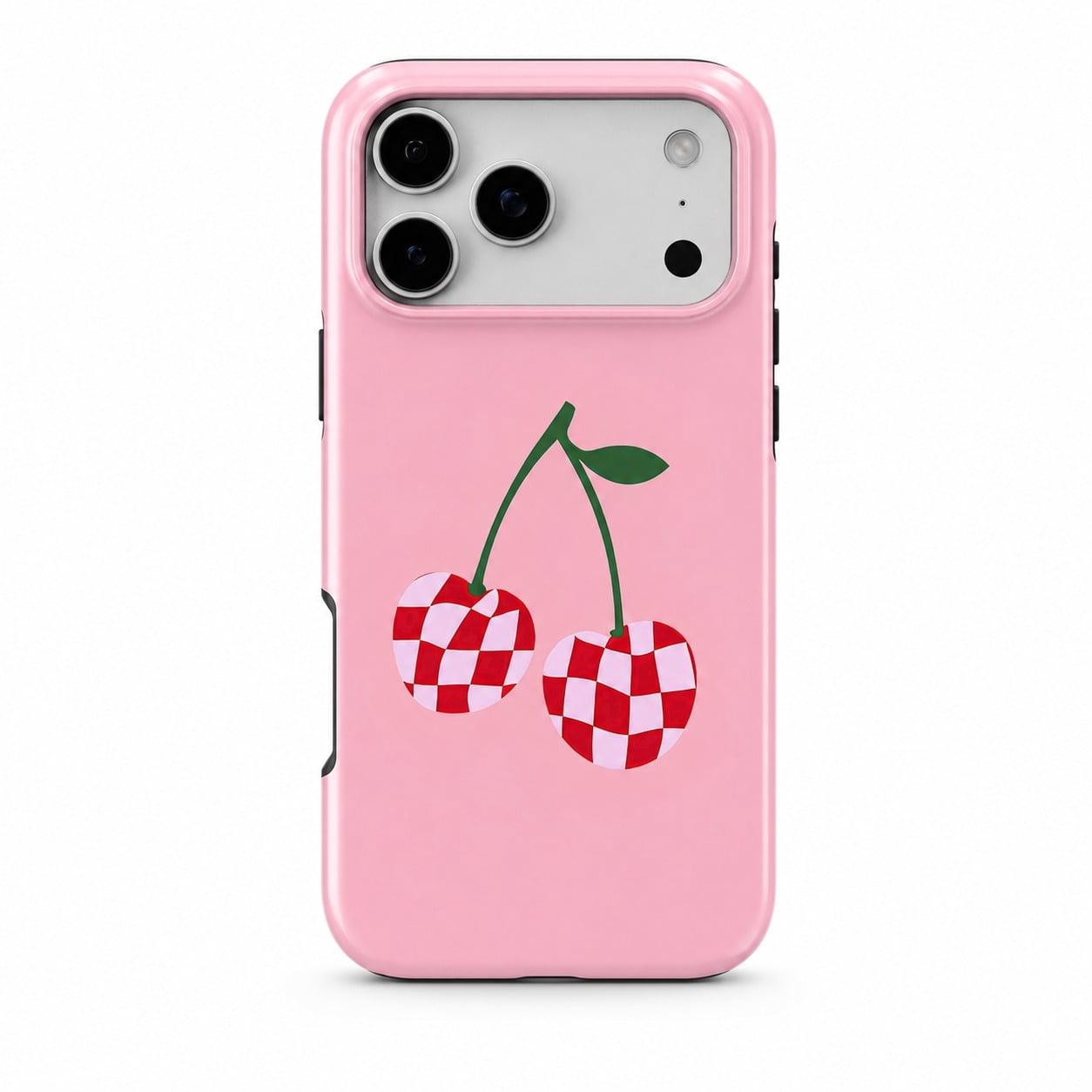 Checkered Cherry Tough Phone Case for iPhone 17 Pro Max, Pink Aesthetic ...