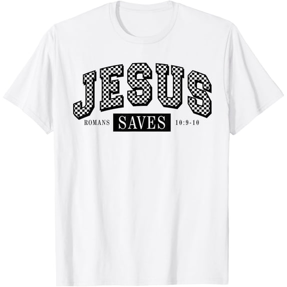 Checkered Christ Saves Romans 10:9-10 Christian Religious T-Shirt ...