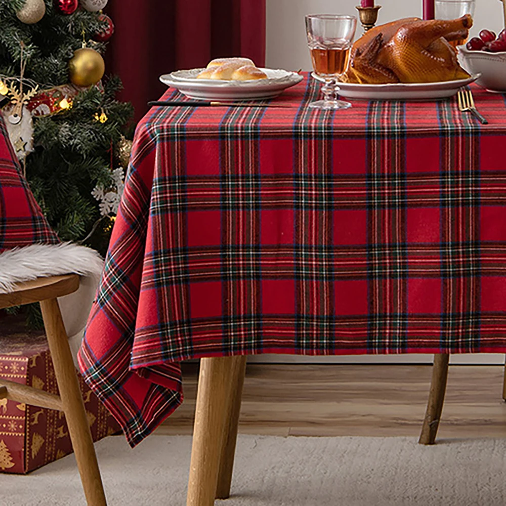 Checkered Christmas Tablecloth Festive Plaid Table Cloth Xmas Party ...