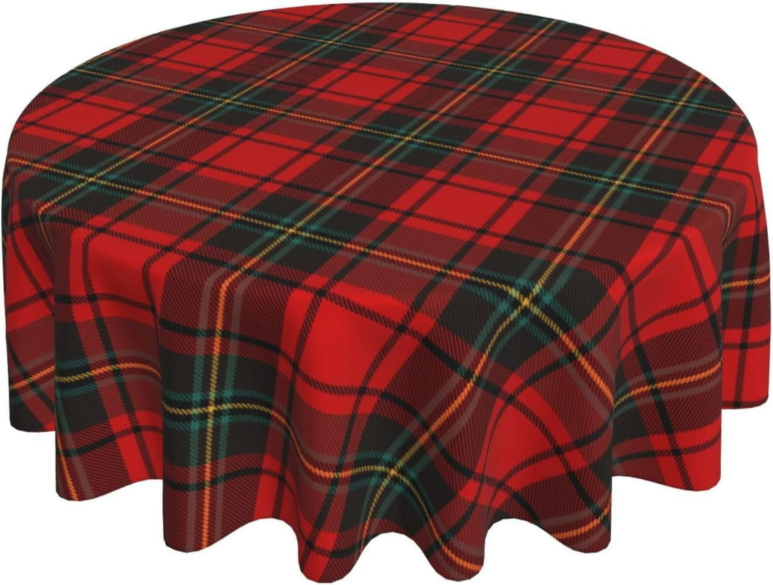 Checkered Christmas Tablecloth Round 60 Inch Red Green Plaid Table ...