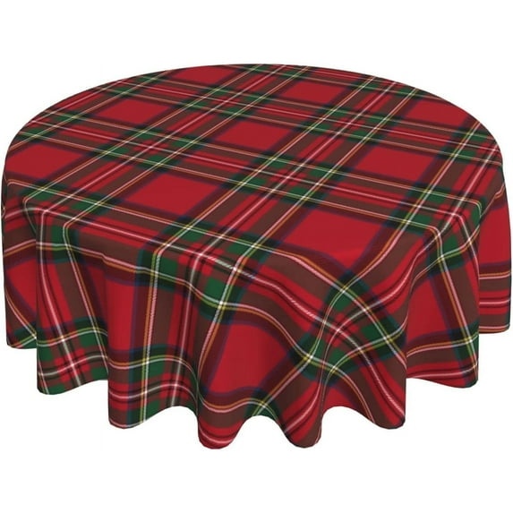 Checkered Christmas Tablecloth Round 60 Inch,Red Green Retro Plaid ...