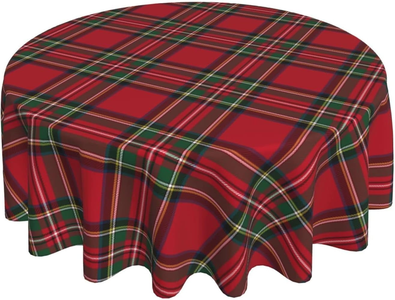 Checkered Christmas Tablecloth Round 70 Inch,Red Green Retro Plaid ...