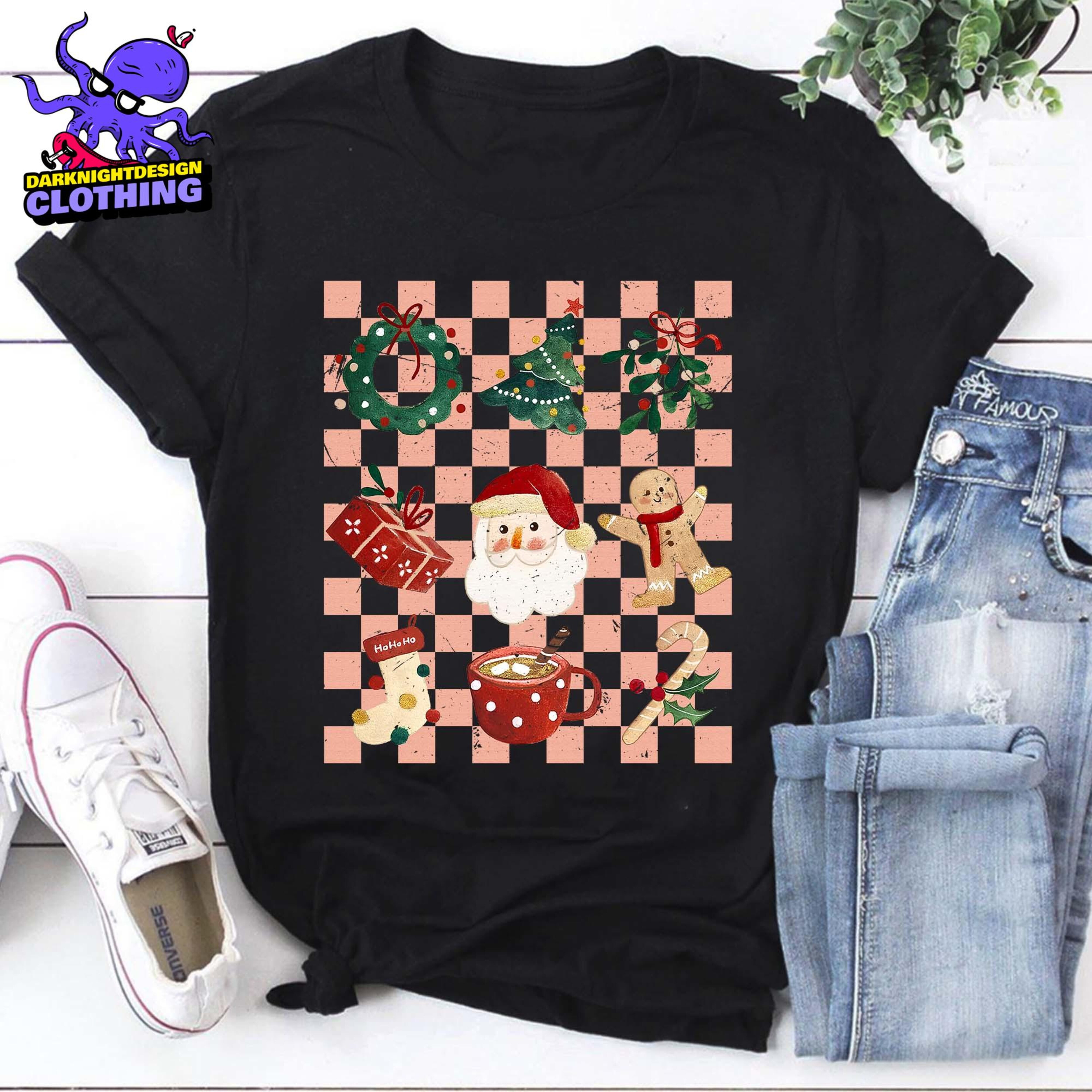 Checkered Christmas Vintage T Shirt Coquette Bow Christmas Sweatshirt