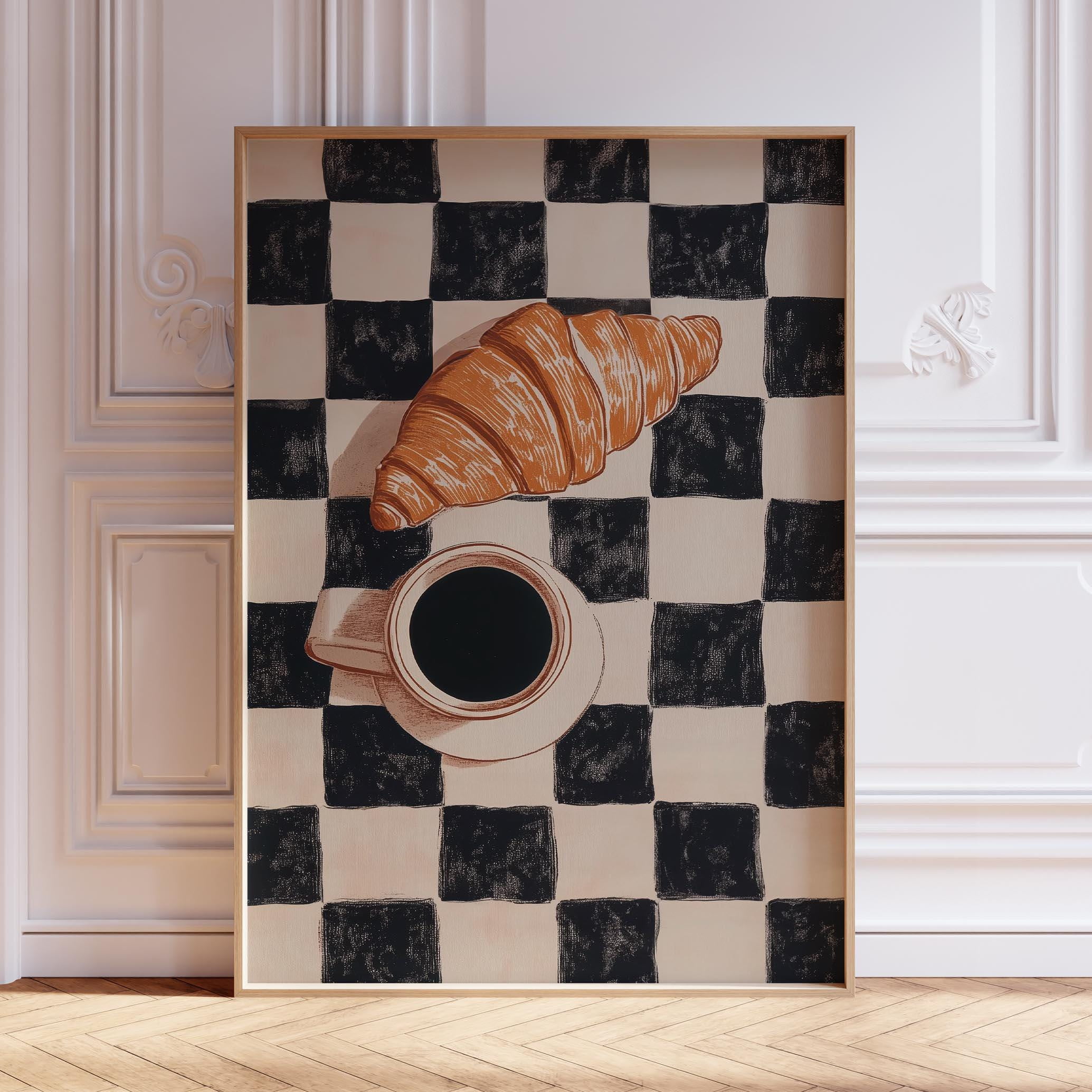 Checkered Coffee and Croissant Print | Funky Food and Drink Poster ...