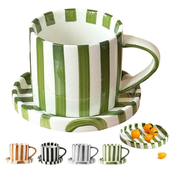 Checkered Coffee Mug,Ceramic Coffee Mug,Espresso Cups with Saucer Mug ...