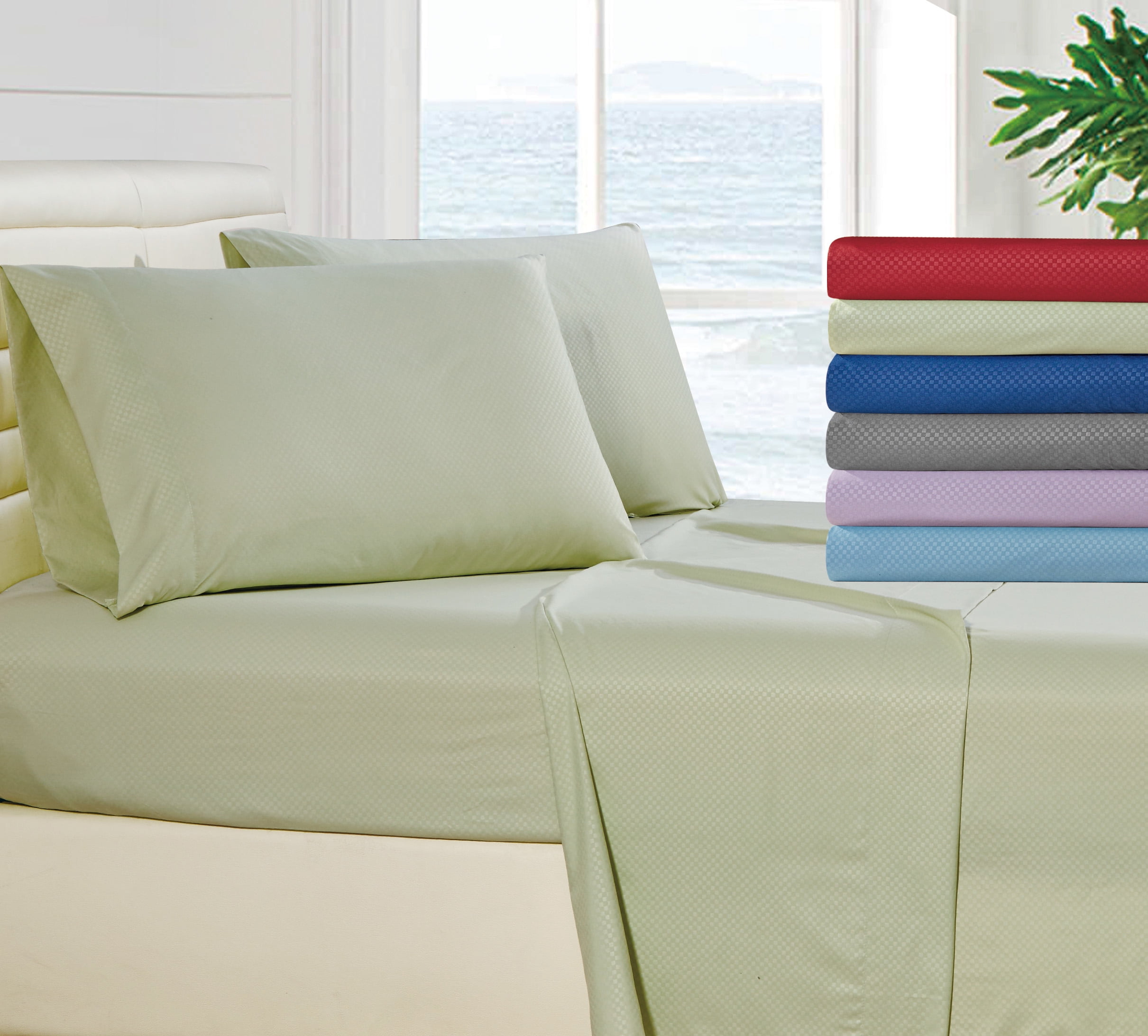 Checkered Collection Embossed 4 Piece Deep Pocket 1800 Series Bed Sheet ...