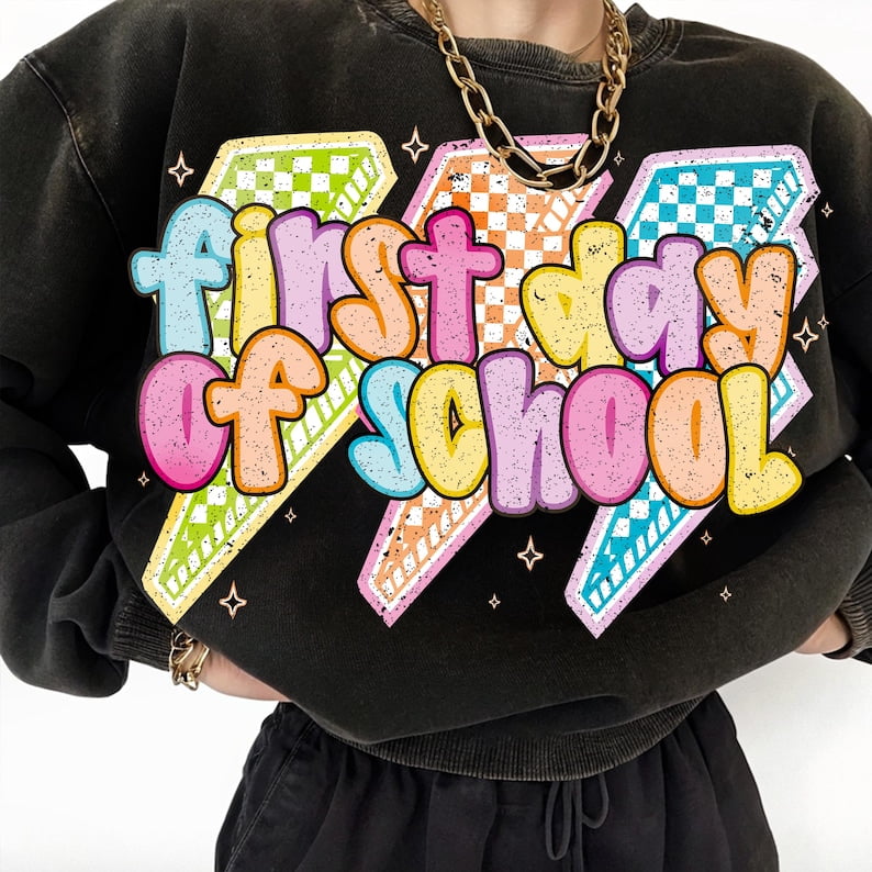 Checkered Colorful First Day Of School Sweatshirt, Back To School ...