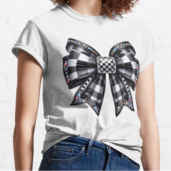 Checkered Coquette Bow Glamorous Crystalembellished Design Classic T ...