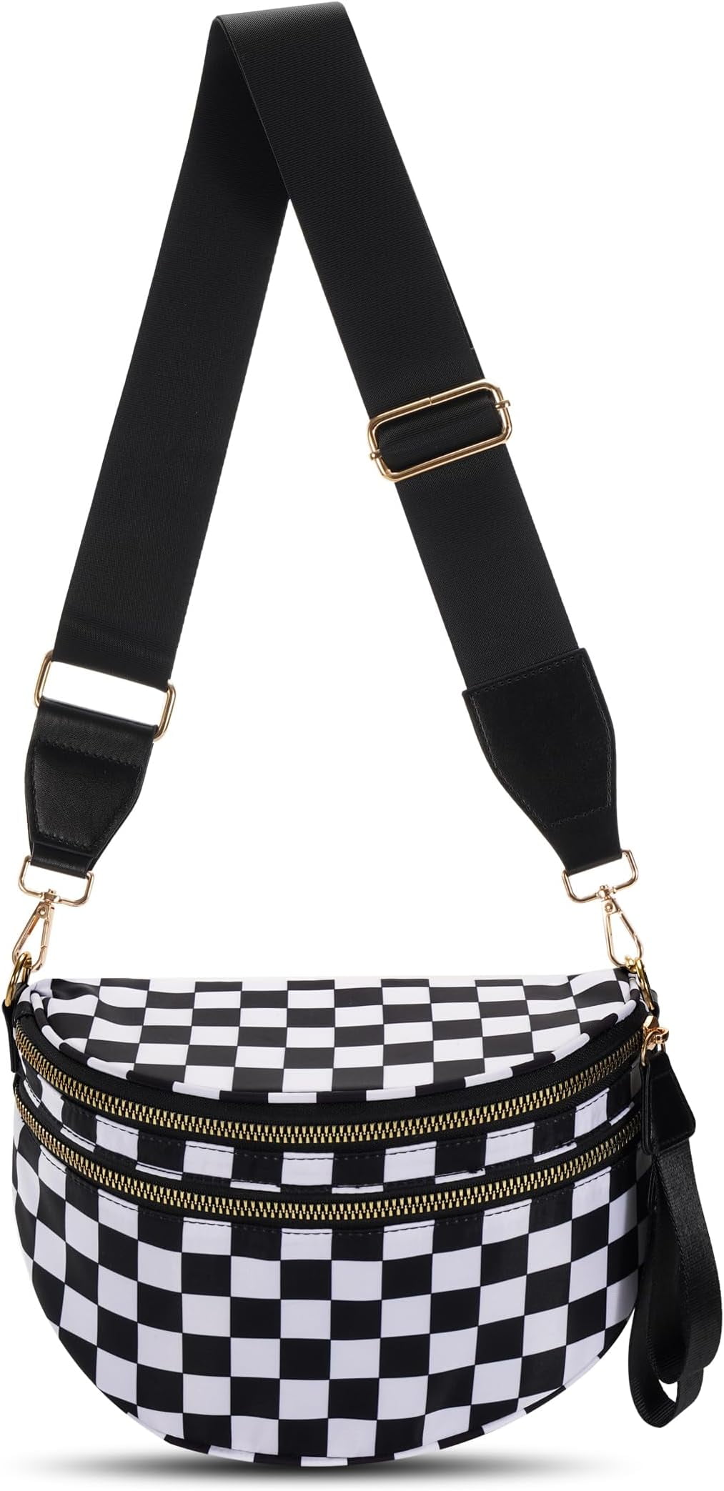 Checkered Crossbody Bag Large Nylon Bum Bags for Women Spacious Belt ...