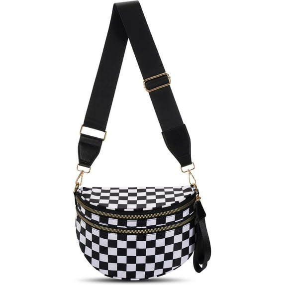 Checkered Crossbody Bag Large Nylon Bum Bags for Women Spacious Belt ...