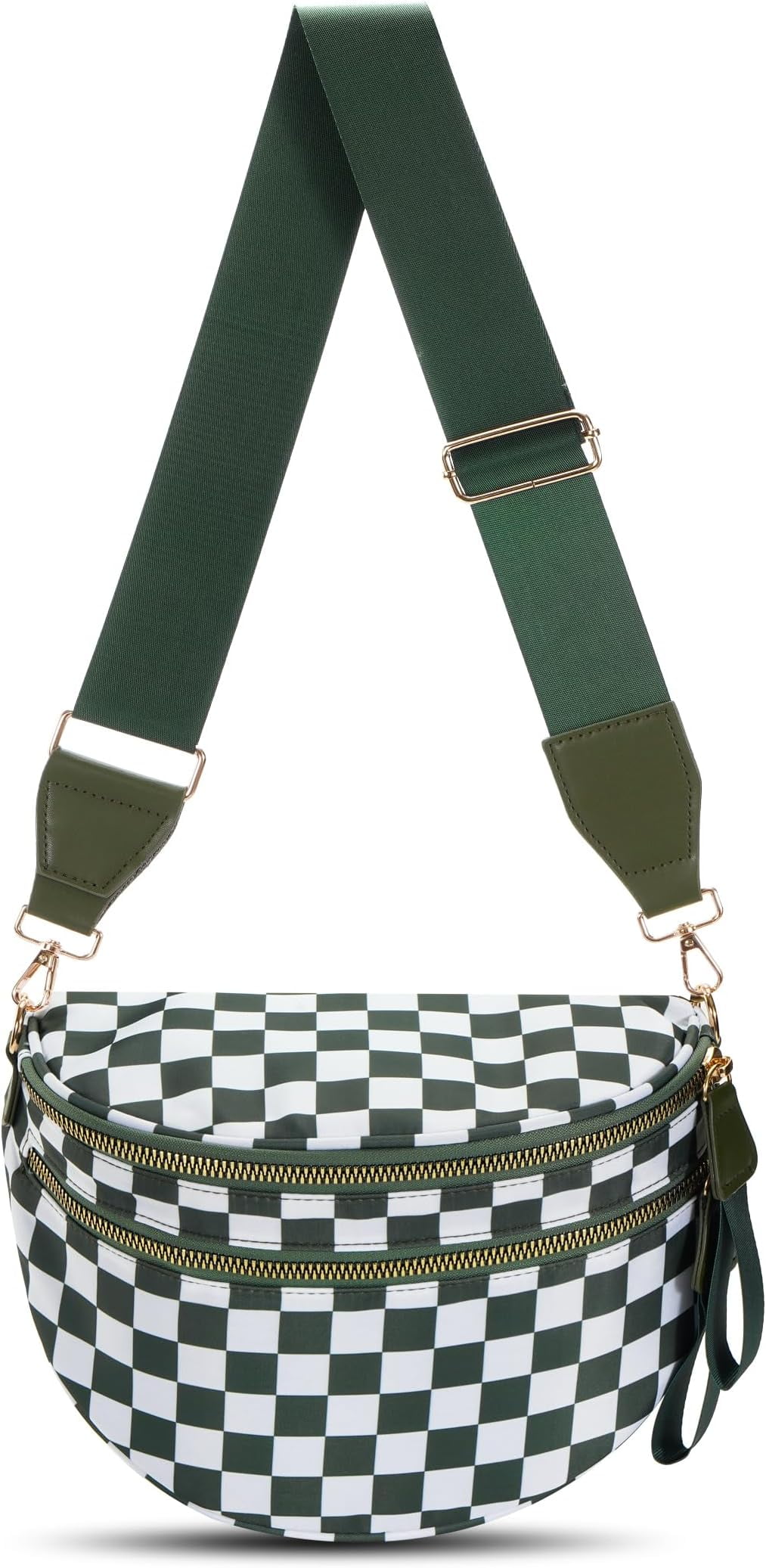 Checkered Crossbody Bag Large Nylon Bum Bags for Women Spacious Belt ...