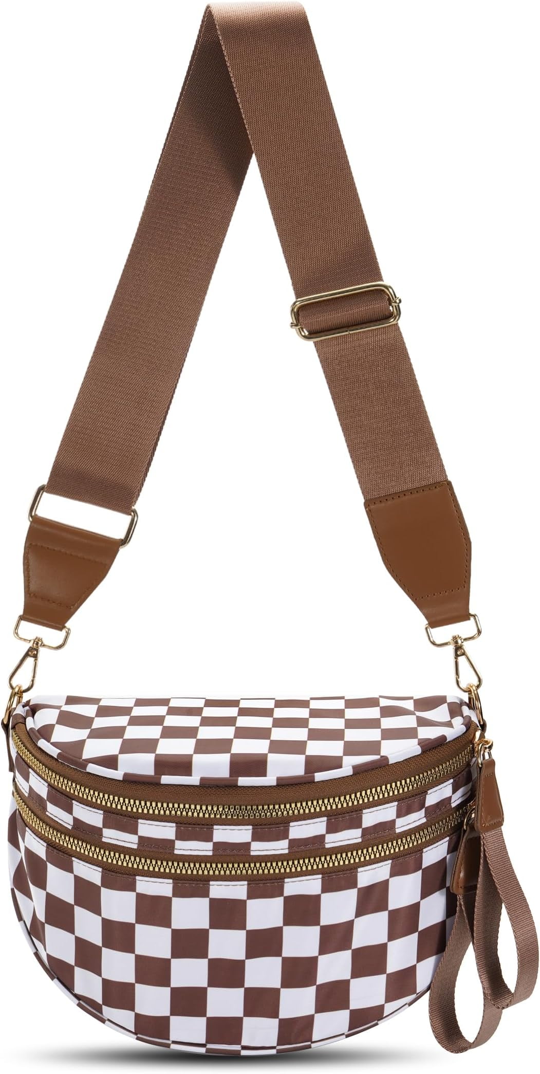 Checkered Crossbody Bag Large Nylon Bum Bags for Women Spacious Belt ...