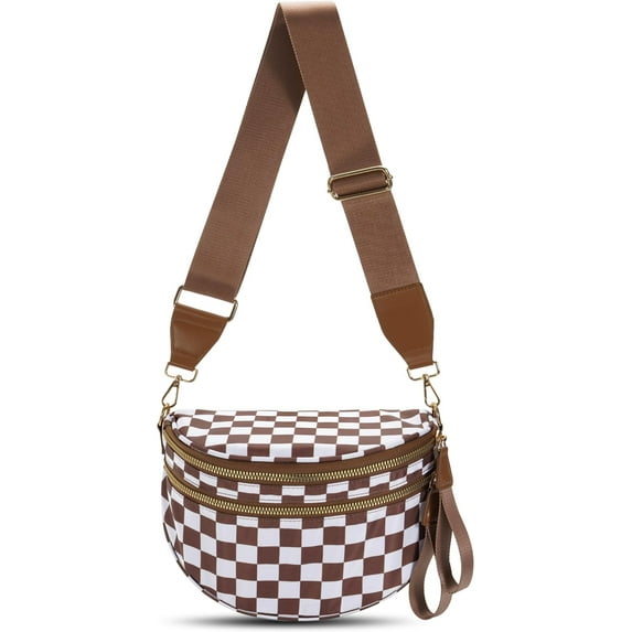 Checkered Crossbody Bag Large Nylon Bum Bags for Women Spacious Belt ...