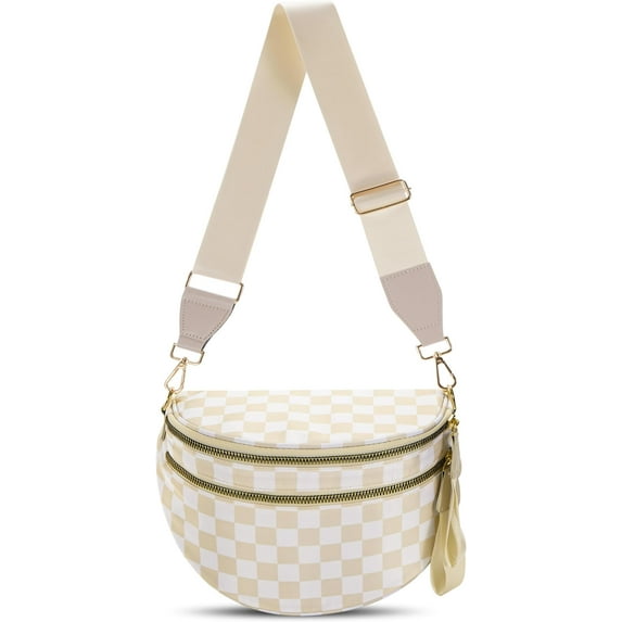 Checkered Crossbody Bag Large Nylon Bum Bags for Women Spacious Belt ...
