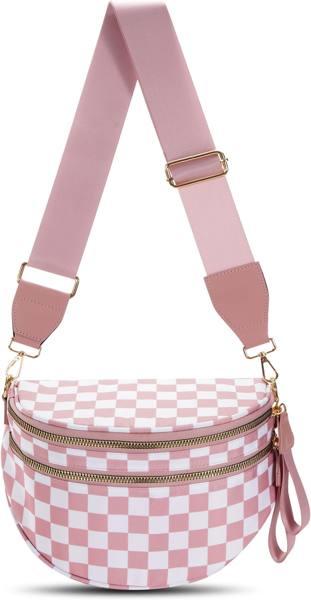 Checkered Crossbody Bag Large Nylon Bum Bags for Women Spacious Belt ...
