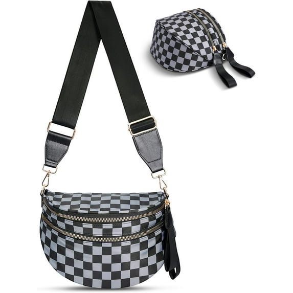 Checkered Crossbody Bag,Nylon Bum Bags for Women Crossbody,Spacious ...