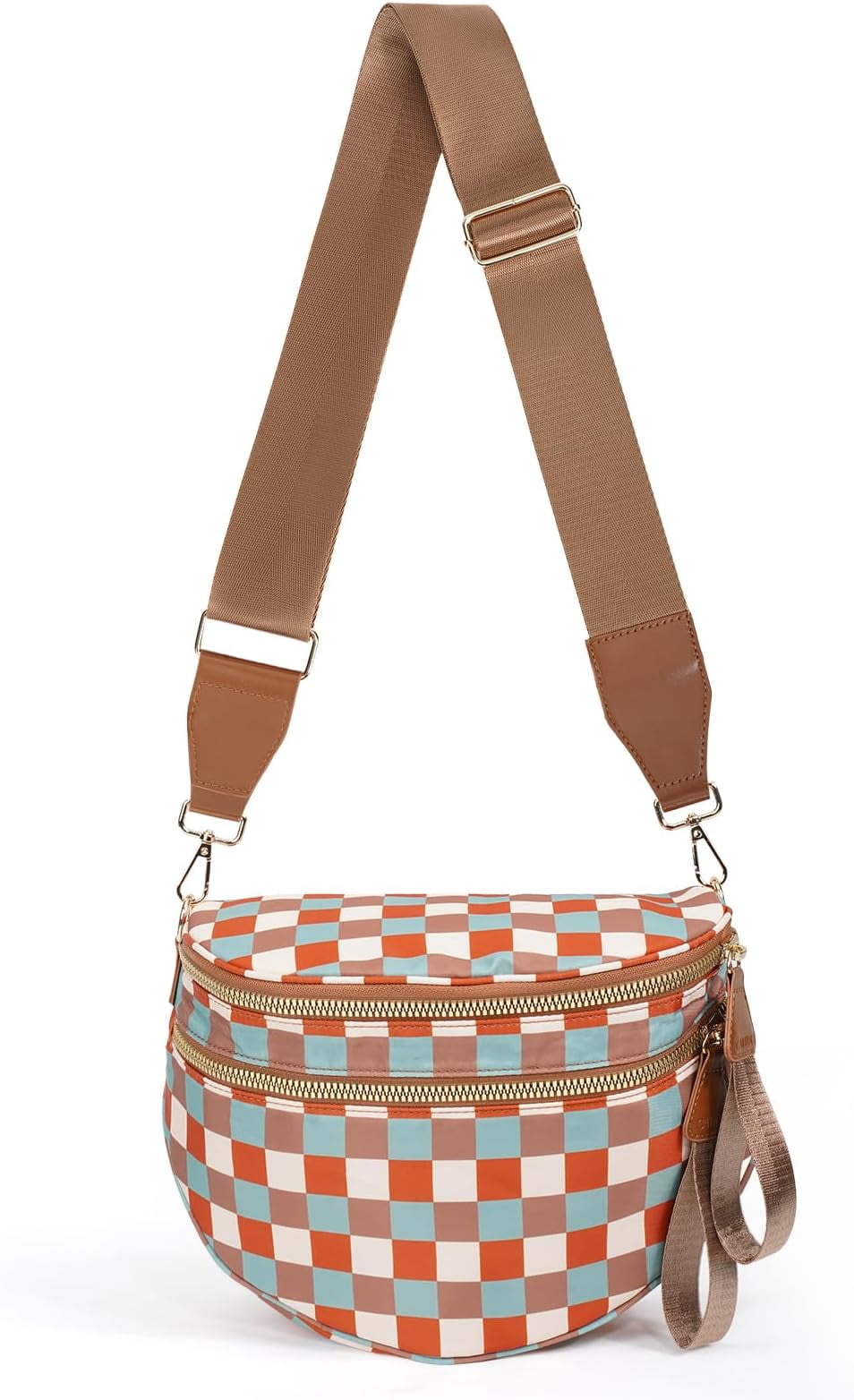 Checkered Crossbody Bag Nylon Bum Bags for Women Spacious Handbags ...