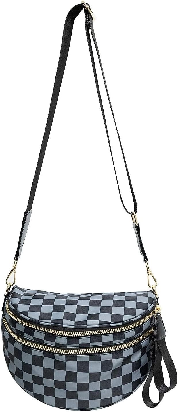 Checkered Crossbody Bag Nylon Bum Bags for Women Spacious Handbags ...