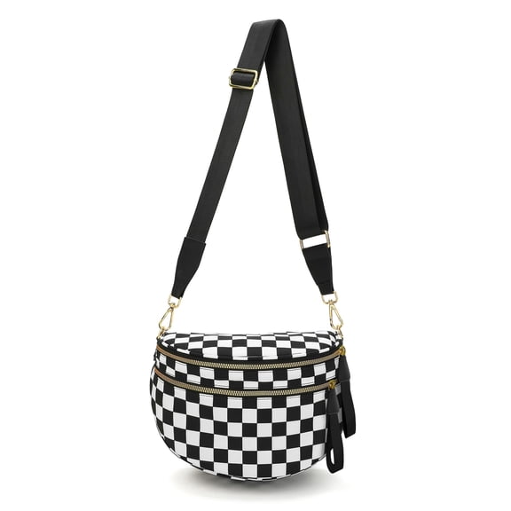 Black and White Checkered Crossbody Bag Bum Bag for Women,Spacious ...