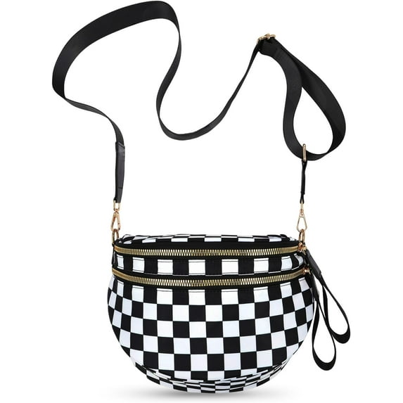 Checkered Crossbody Bags Bum Bag For Women, Large Nylon Fanny Packs ...