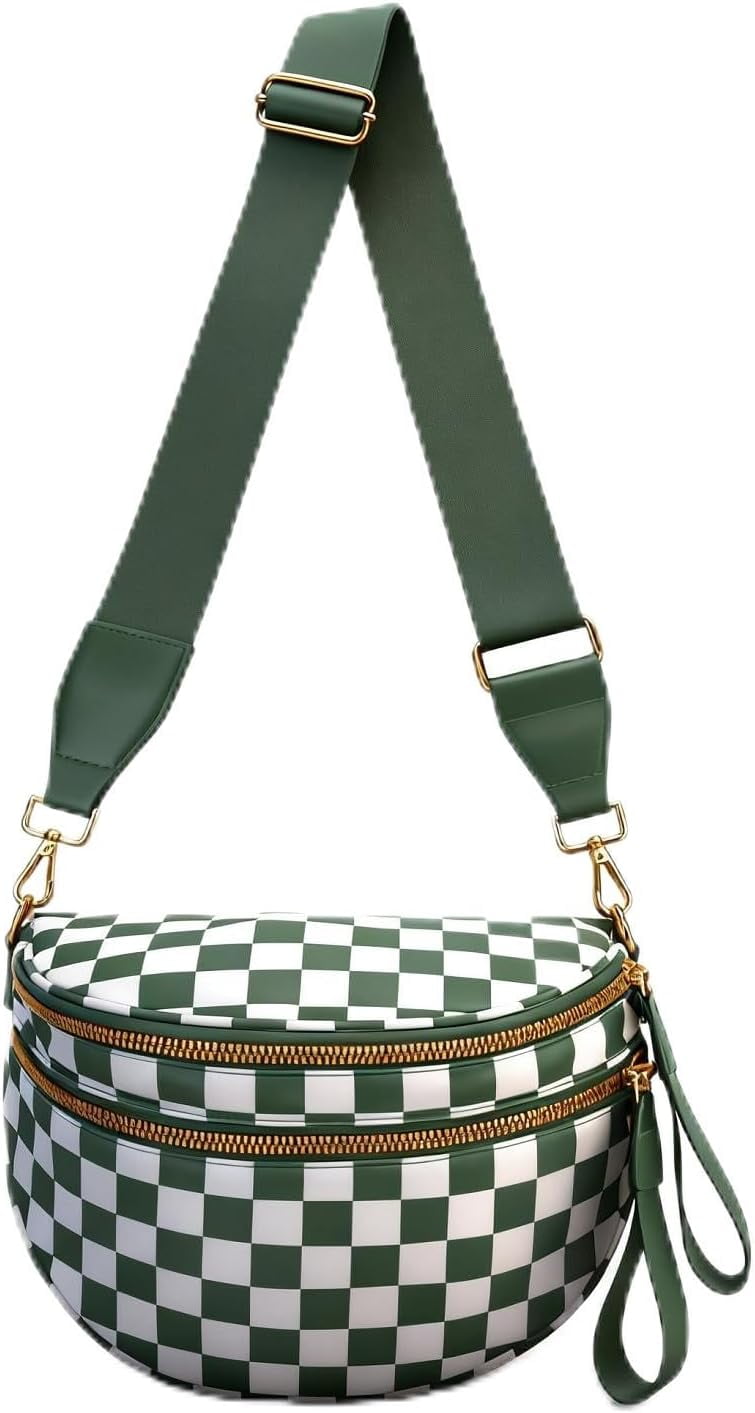 Checkered Crossbody Bags for Women Large Nylon Bum Bags Purse Fanny ...