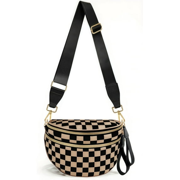 Checkered Crossbody Bags for Women Nylon Bum Bag Spacious Trendy Fanny ...