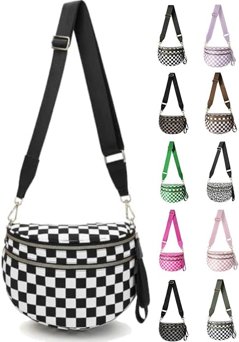 Checkered Crossbody Bum Bag for Women Nylon Checkereds Crossbody Bag ...
