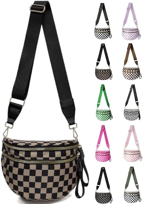 Checkered Crossbody Bum Bag for Women Nylon Checkereds Crossbody Bag ...
