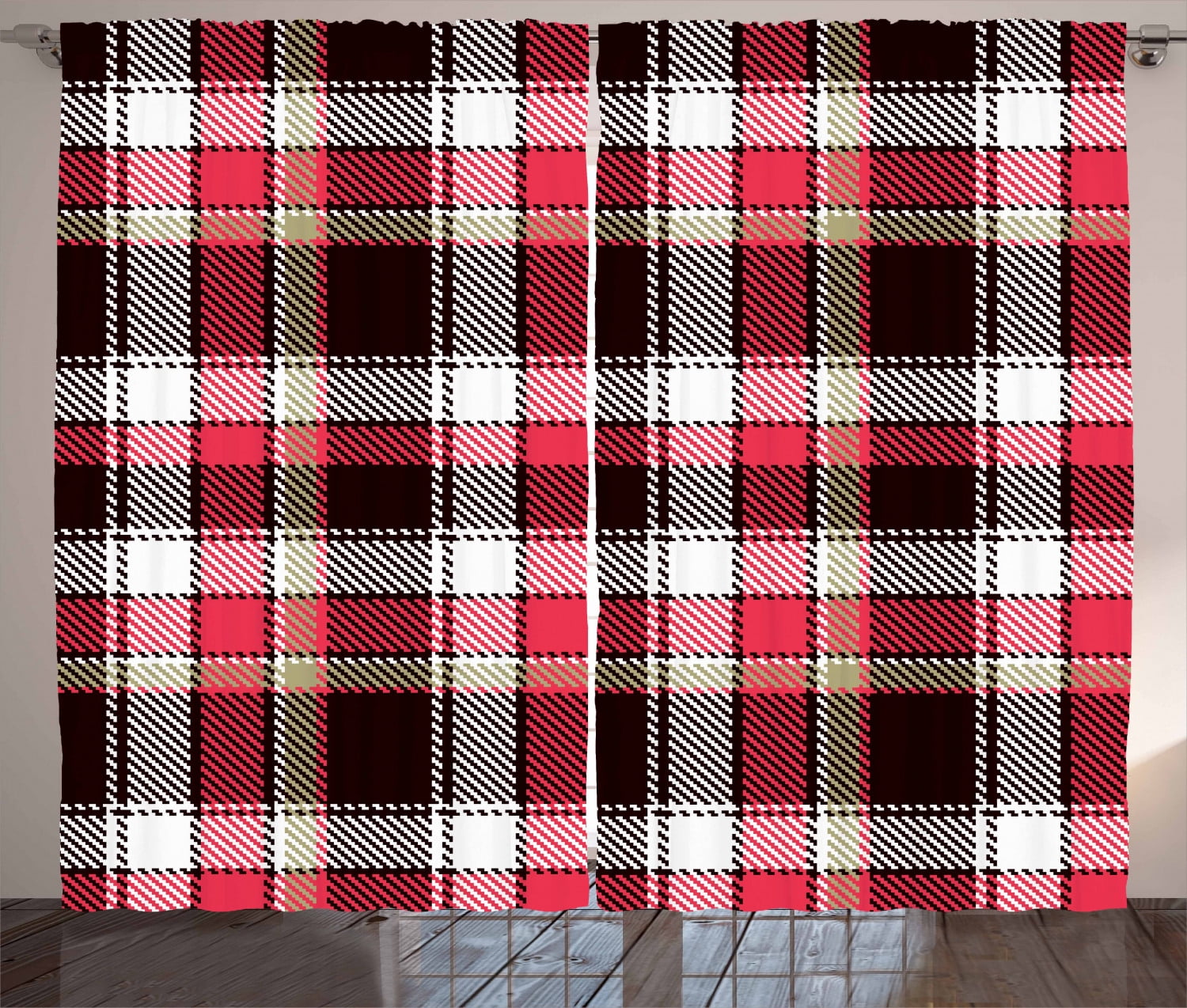 Ambesonne Checkered Curtains 2 Panel Set, Striped Old Fashioned, 108" x ...