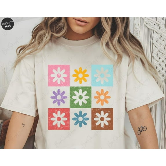 Checkered Daisy Flower , Flower Shirt , Sublimation , Retro Design ...
