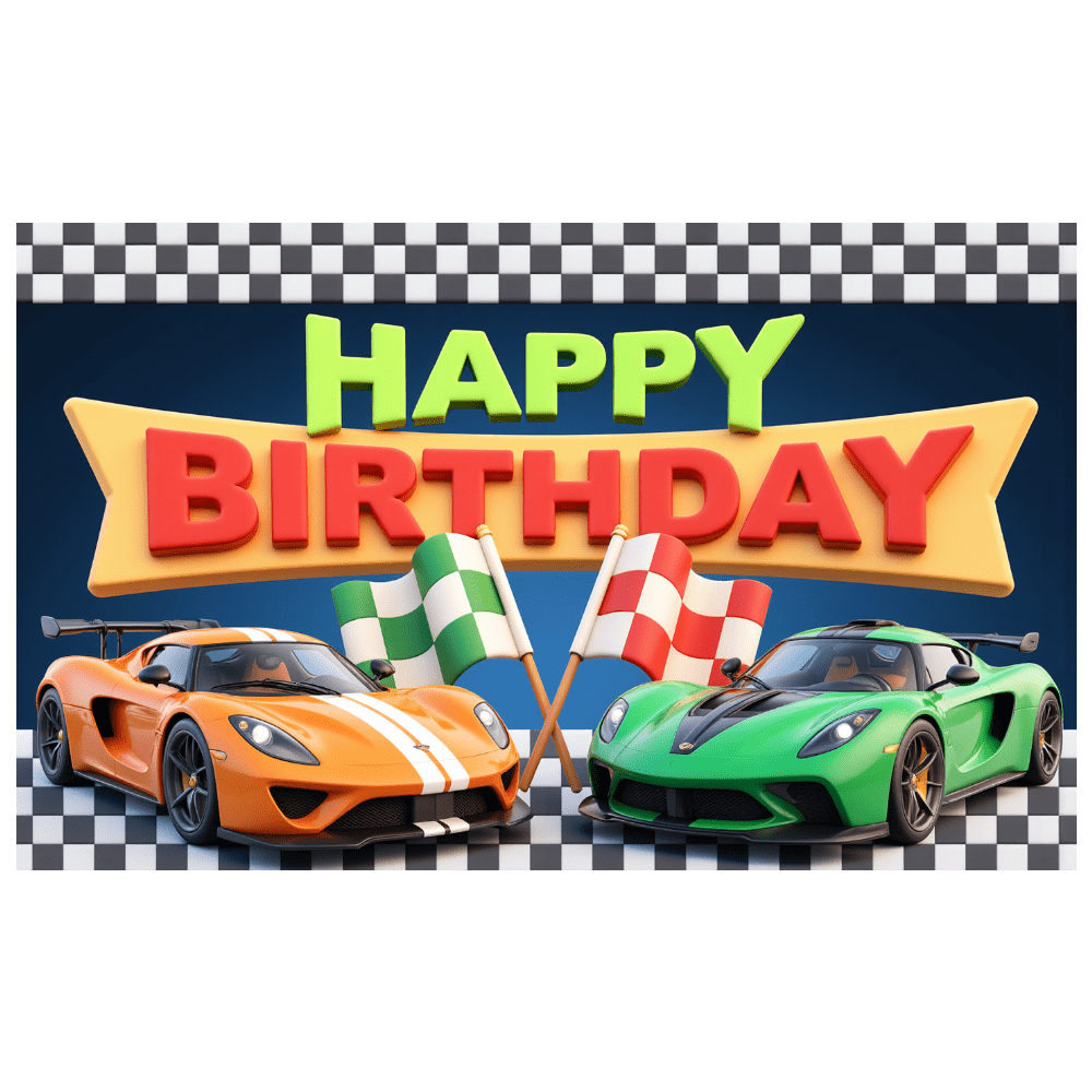 Checkered Design Birthday Banner Car Theme Racing Cars Happy Birthday ...