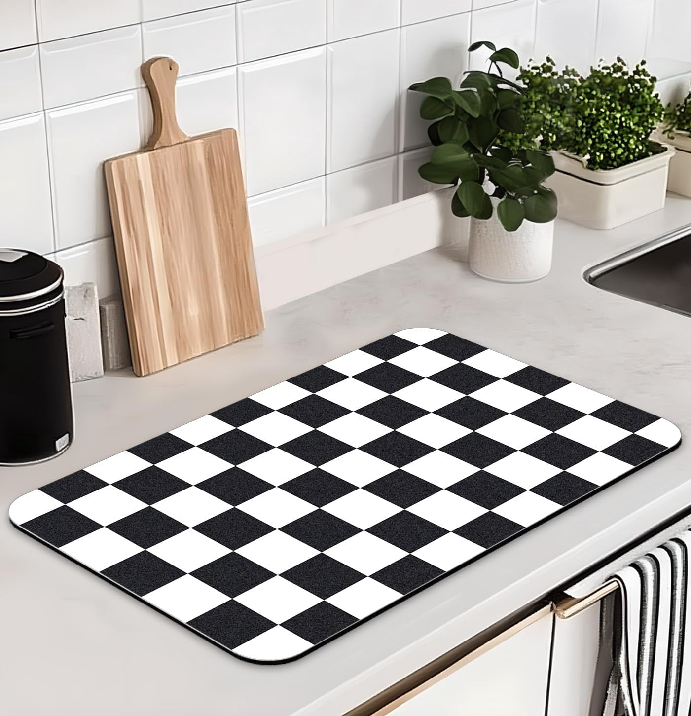 Checkered Dish Drying Mat Black and White Checkered Drying Rack Pad for ...