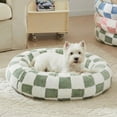 Checkered Dog Bed, Cute Sage Green Retro Style Aesthetic Round Warming ...