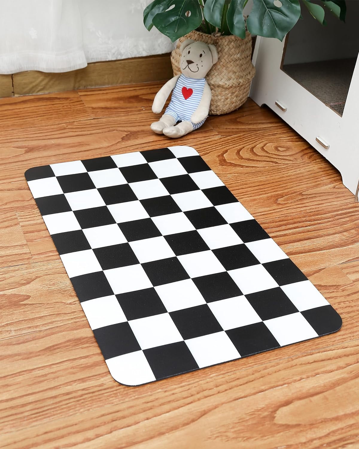 Checkered Dog Feeding Mat, Absorbent Mats for Dog Food and Water Bowl ...