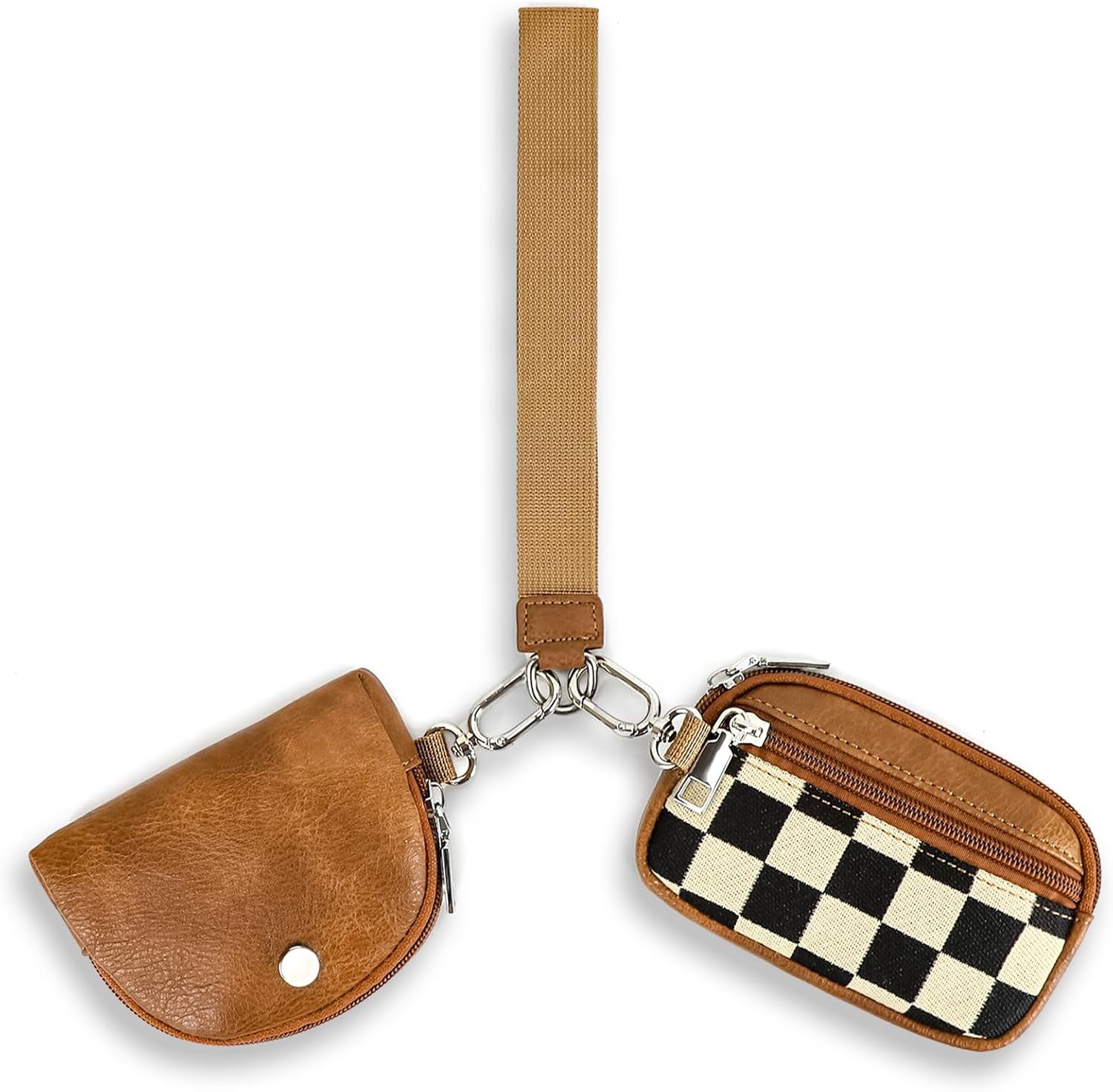 Checkered Dual Pouch Wallet for Women, Small Mini Zip Leather Purse ...