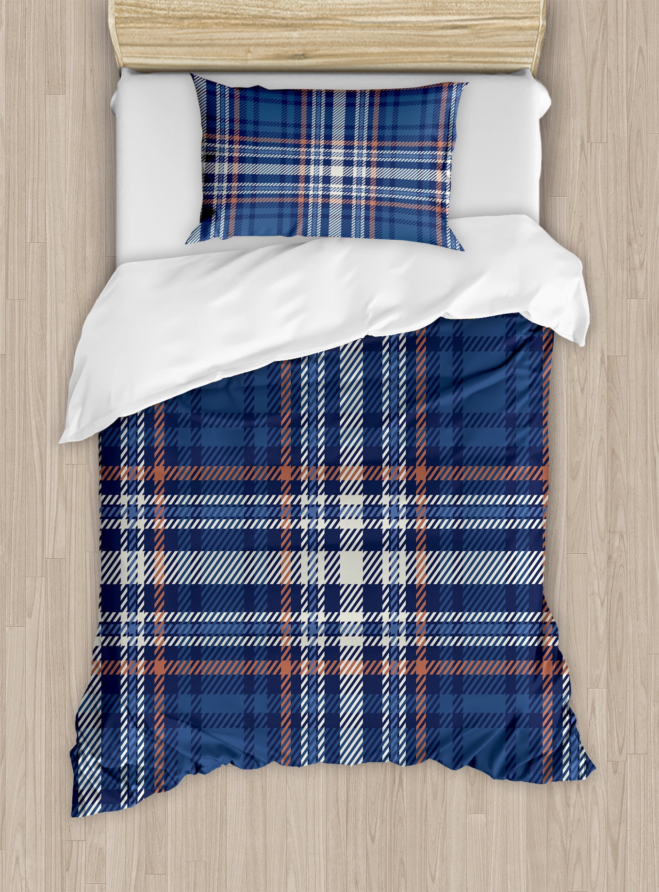 Checkered Duvet Cover Set, Abstract Striped Design Scottish Culture ...