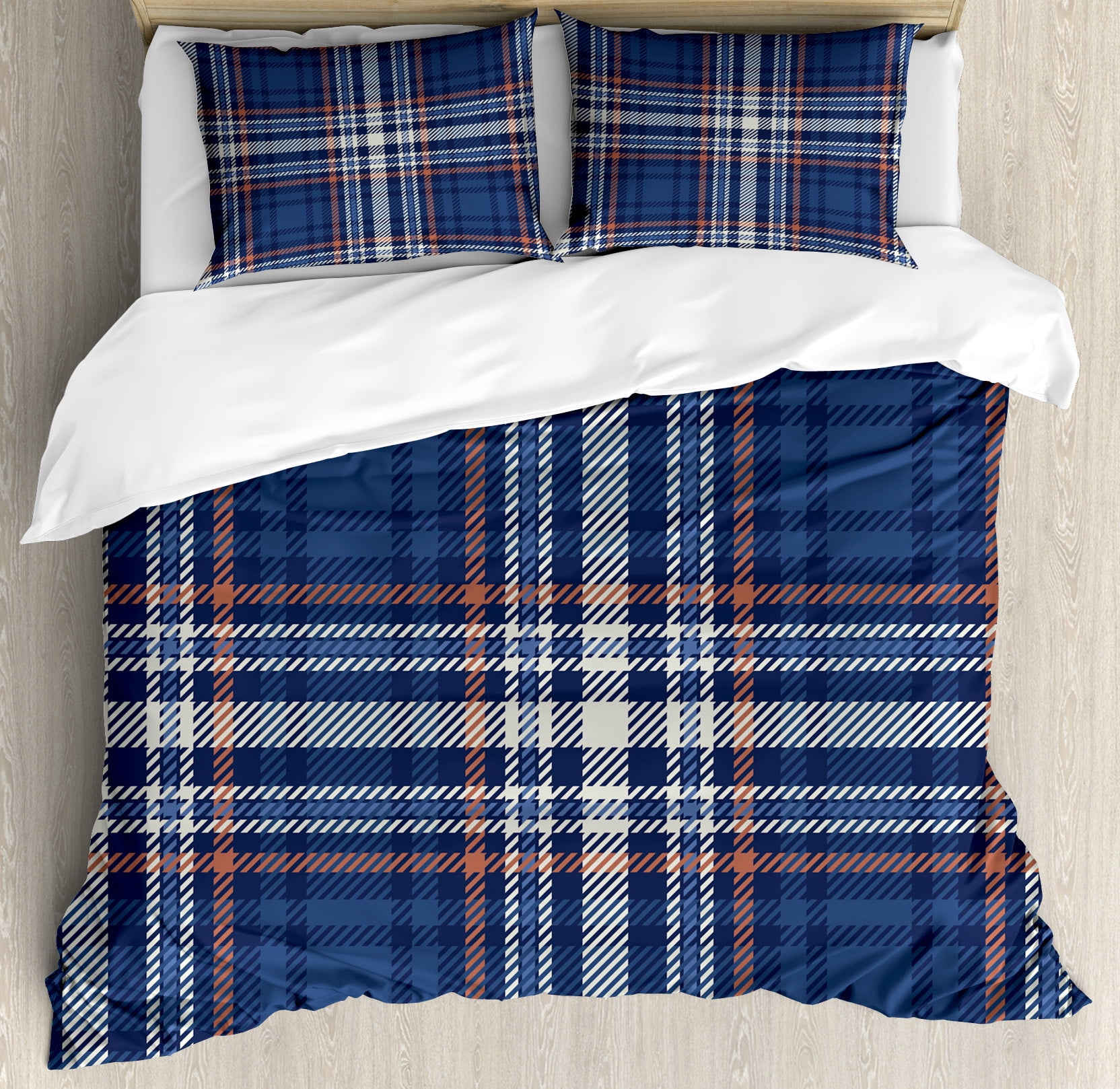 Checkered Duvet Cover Set, Abstract Striped Design Scottish Culture ...